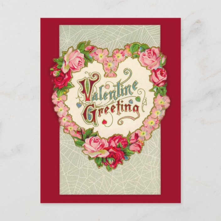 Vintage Floral Heart Valentine Postcard | Zazzle.com