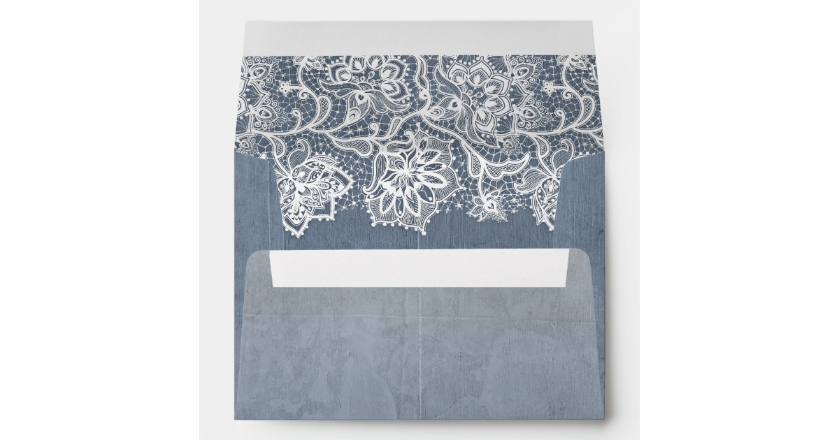 Vintage Floral Lace Dusty Blue Wedding Envelope | Zazzle