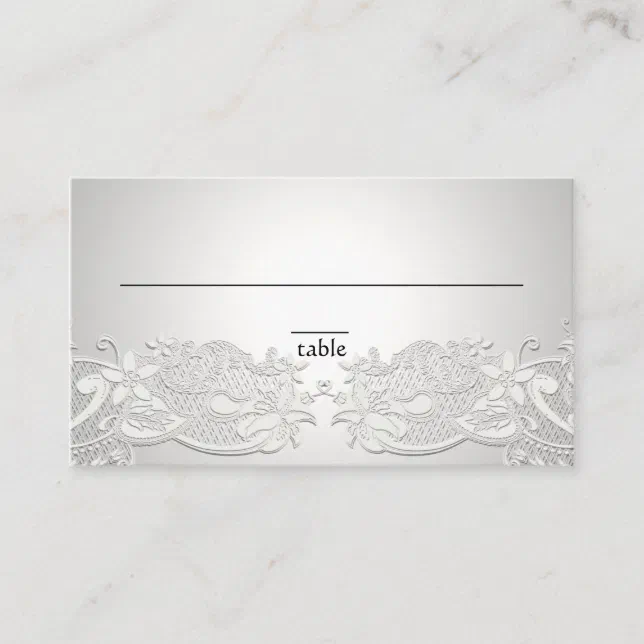 Vintage Floral Lace Silver Gray Place Card | Zazzle