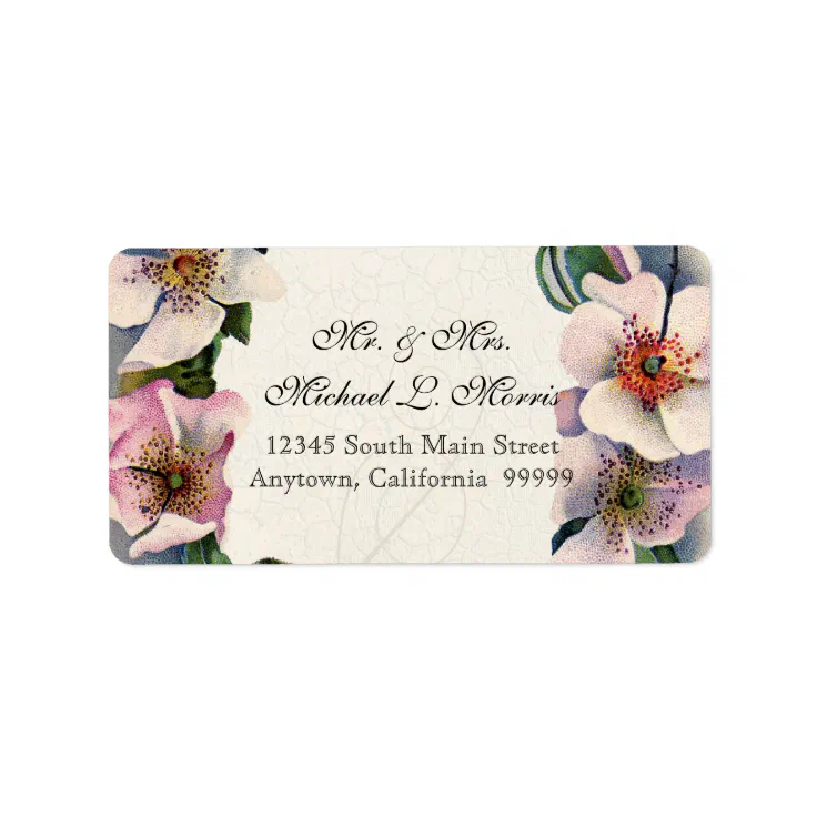 Vintage Floral Lace Wild Pink Rose Swirl Formal Label | Zazzle