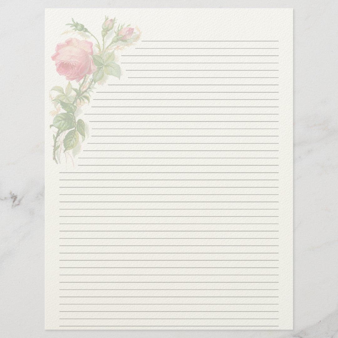 Vintage Floral Lined Letterhead Stationery | Zazzle