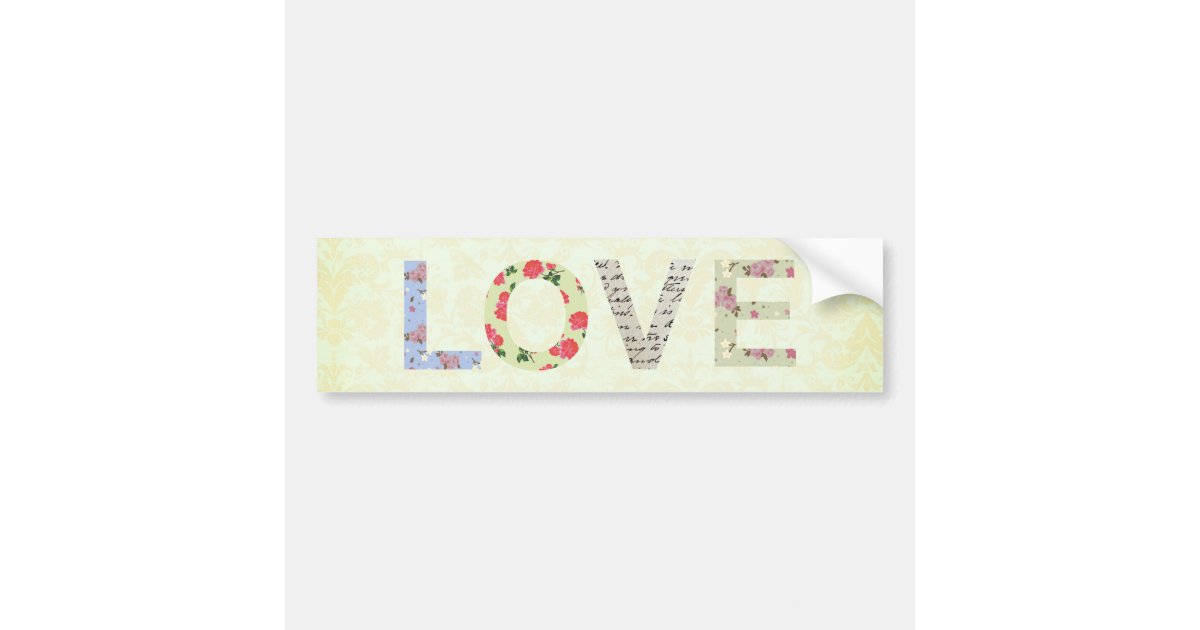 Vintage Floral Love - cream Bumper Sticker | Zazzle