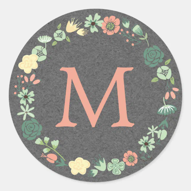 VINTAGE FLORAL MONOGRAM CLASSIC ROUND STICKER | Zazzle