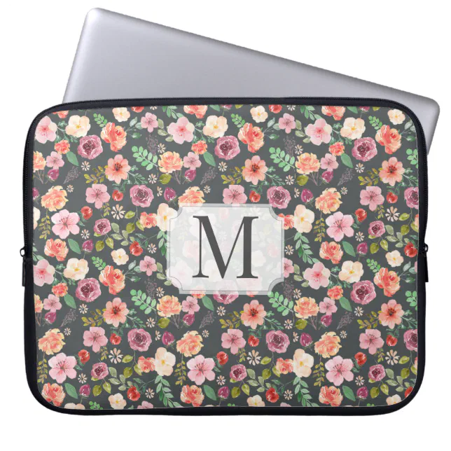 Vintage Floral⎥ Monogram Computer Sleeve | Zazzle
