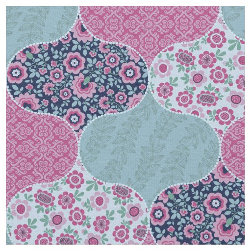 Vintage Floral Moroccan Pattern Teal and Raspberry Fabric | Zazzle