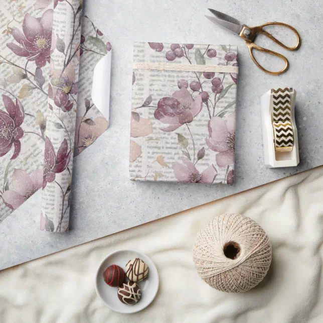 Vintage Floral Newspaper Pattern Wrapping Paper | Zazzle