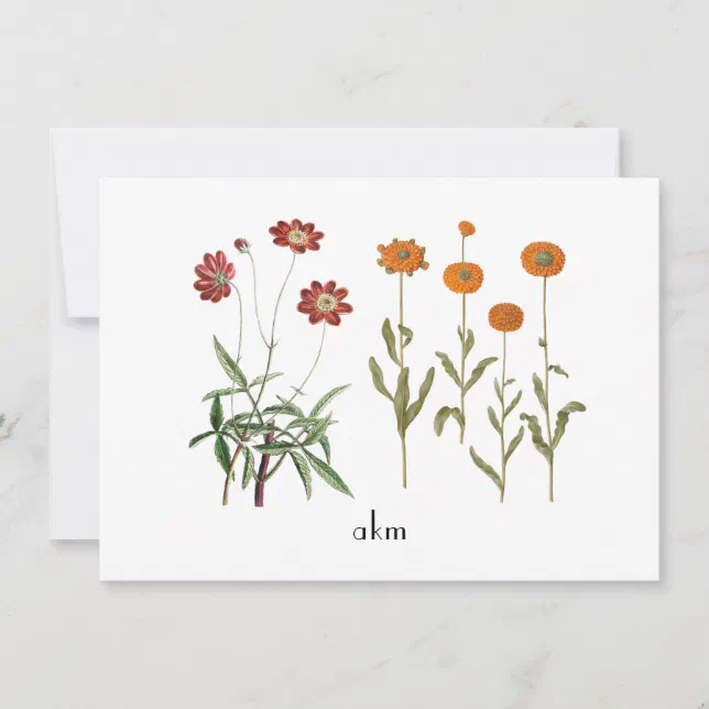 Vintage Floral October Birth Month Monogrammed Note Card | Zazzle