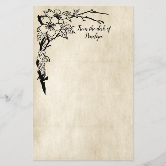 Vintage Floral Old Parchment Add Your Name Stationery | Zazzle.com