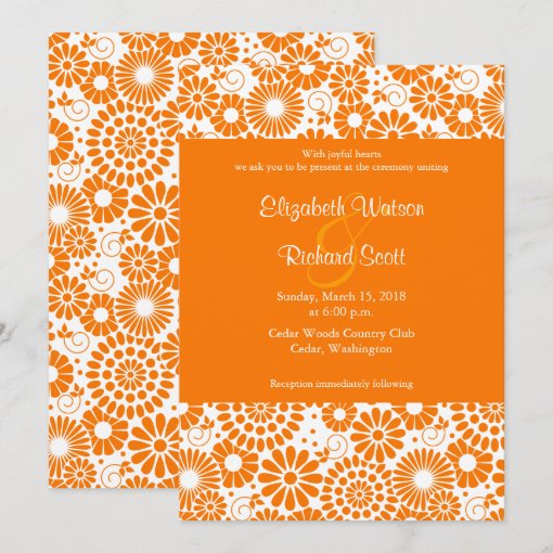 Vintage floral orange wedding invitation | Zazzle