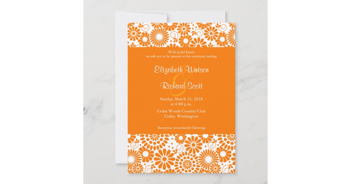 Vintage floral orange wedding invitation | Zazzle