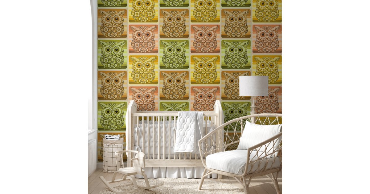 Vintage Floral Owl Patchwork Pattern Wallpaper | Zazzle