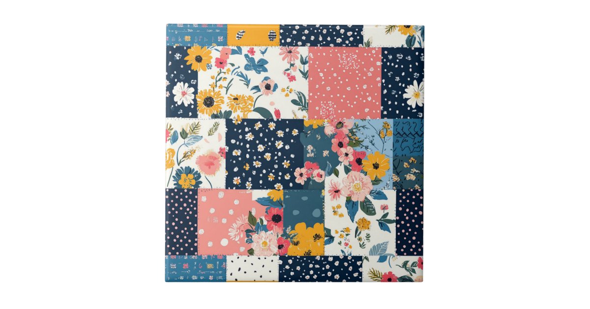 Vintage Floral Patchwork Pattern (4) Ceramic Tile | Zazzle