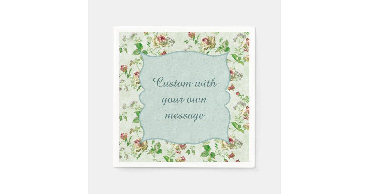 Vintage Floral Pattern Pink Roses Custom Message Napkins | Zazzle