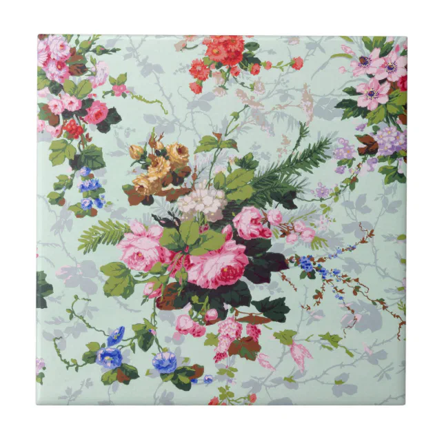 Vintage Floral Pattern Tile | Zazzle