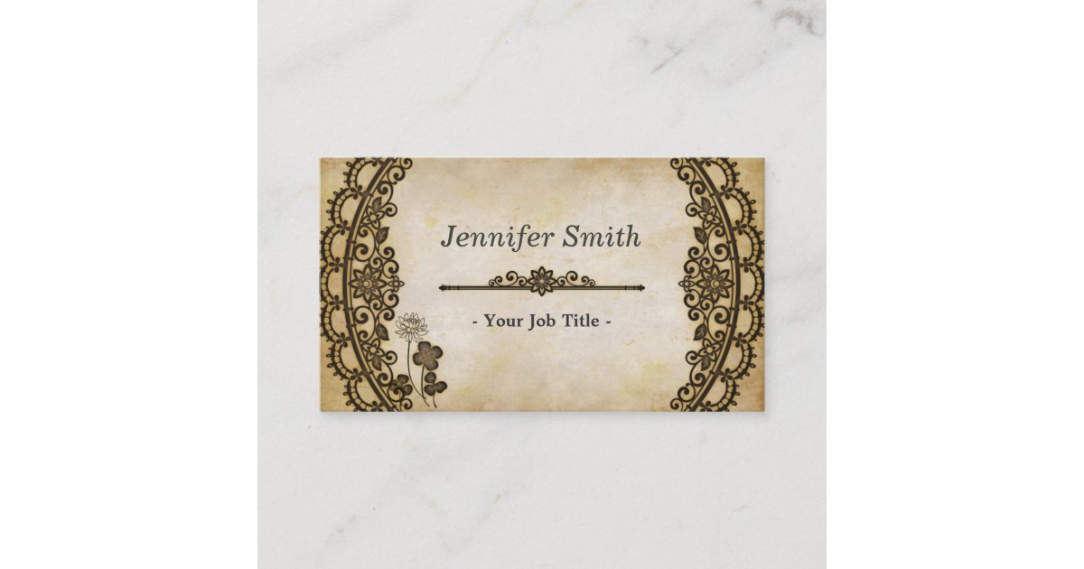 Vintage Floral Pattern with Antique Old Paper Business Card | Zazzle