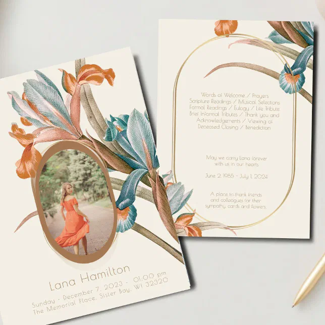Vintage Floral Photo Funeral Program | Zazzle