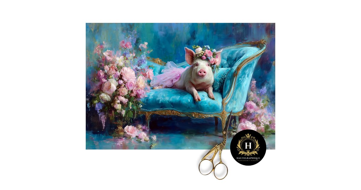 Vintage Floral Pig in Tutu Decoupage Tissue Paper | Zazzle