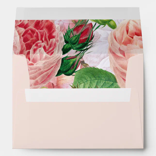 Vintage Floral & Pink Roses 5x7 Wedding Invitation Envelope | Zazzle