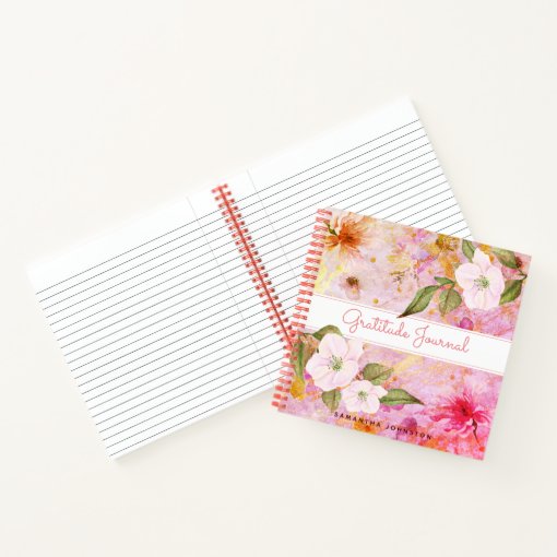 Vintage floral pink watercolor gratitude journal | Zazzle