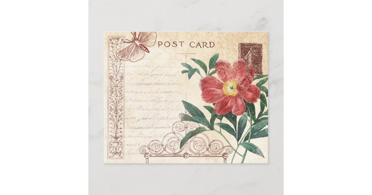 Vintage Floral Post Card Scrapbook Paper | Zazzle
