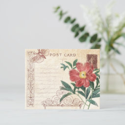 Vintage Floral Post Card Scrapbook Paper | Zazzle
