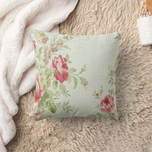 Vintage Floral Print Throw Pillow-Pink Flowers Throw Pillow | Zazzle