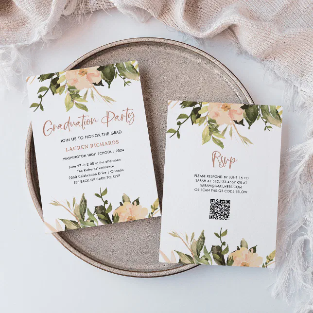 Vintage Floral | QR Code Graduation Party Invitation | Zazzle