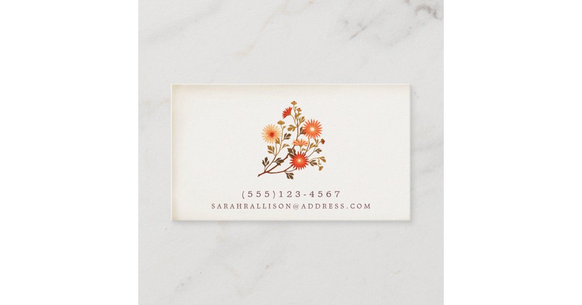 Vintage Floral Red Orange Flowers Calling Card | Zazzle