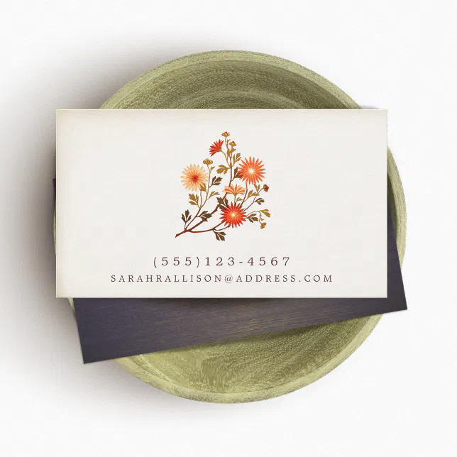 Vintage Floral Red Orange Flowers Calling Card | Zazzle