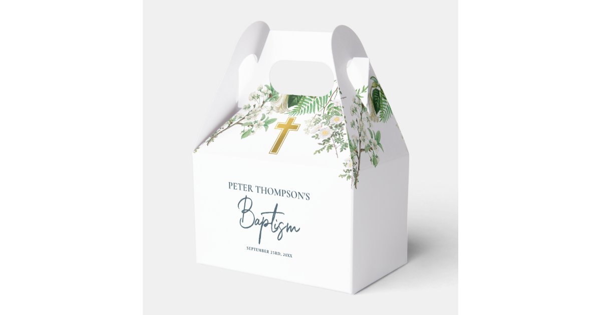 Vintage Floral Religious Gold Cross Baptism Favor Boxes | Zazzle