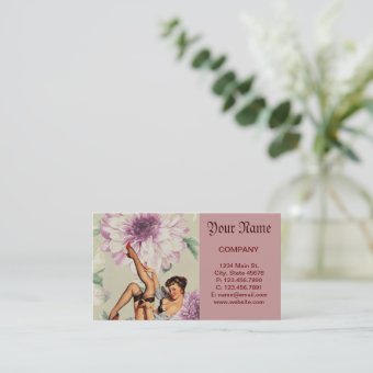 vintage floral retro pin up girl business card | Zazzle