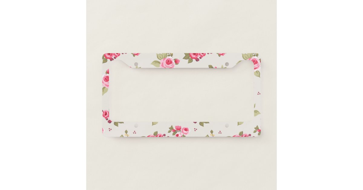 Vintage Floral Rose Modern License Plate Frame | Zazzle