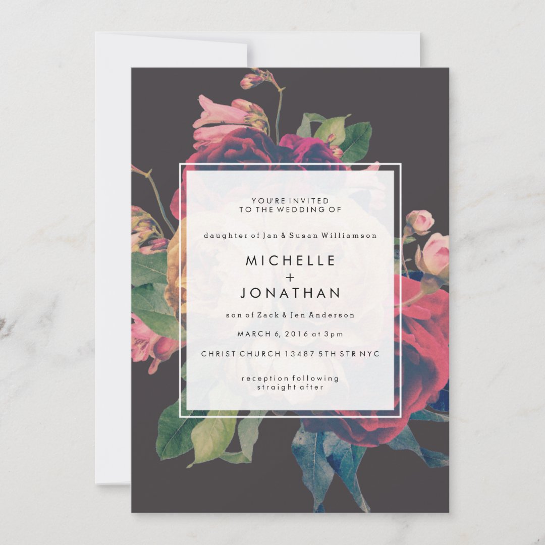 Vintage Floral Roses Wedding Invitation | Zazzle