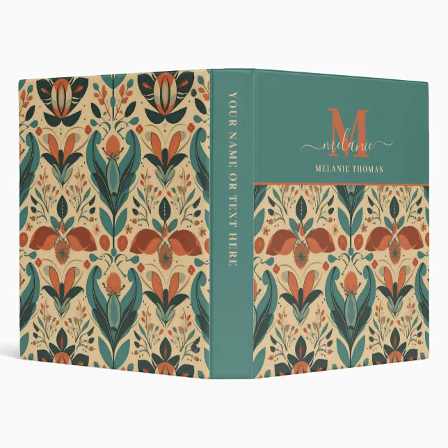 Vintage Floral Script Name Monogram 3 Ring Binder | Zazzle