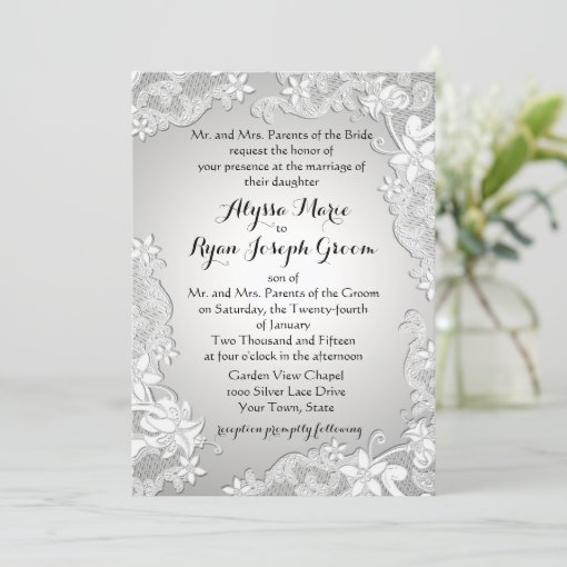 Vintage Floral Silver Design Invitation | Zazzle