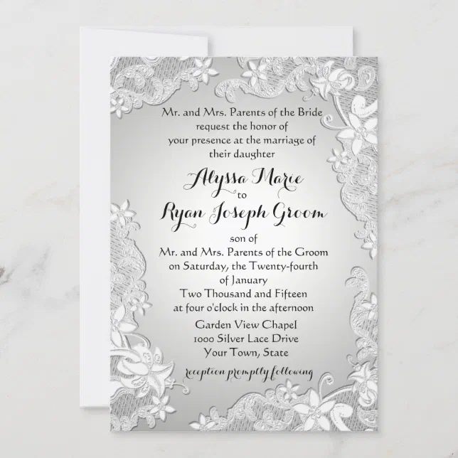 Vintage Floral Silver Design Invitation | Zazzle