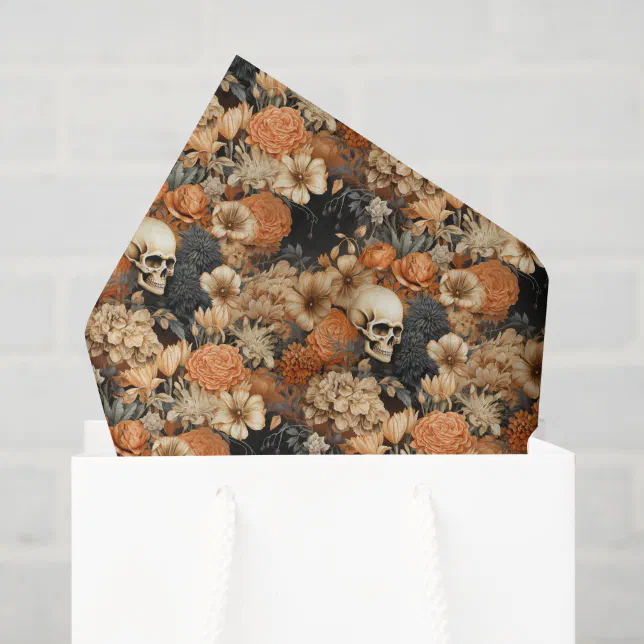 Vintage Floral Skull Halloween Tissue Paper | Zazzle