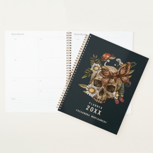 Vintage Floral Skull Moth Personalized Name Gothic Planner | Zazzle