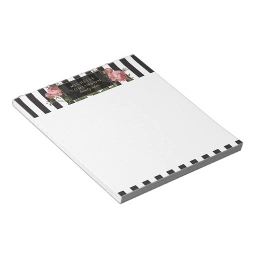 Vintage Floral Striped Personalized Notepad | Zazzle