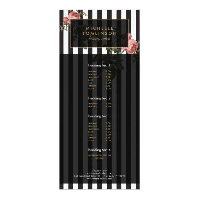 Vintage Floral Striped Salon Rack Card | Zazzle