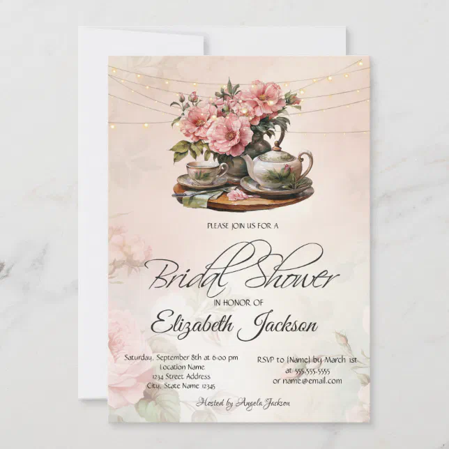Vintage Floral Tea Party Lights Bridal Shower Invitation | Zazzle