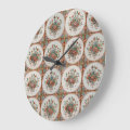 Vintage Floral Terracotta Tiles Pattern Large Clock | Zazzle