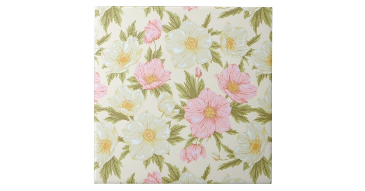 vintage floral tiled pattern ceramic tile | Zazzle