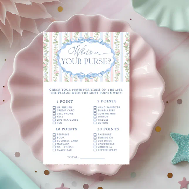Vintage Floral Whats in Your Purse Shower Game | Zazzle
