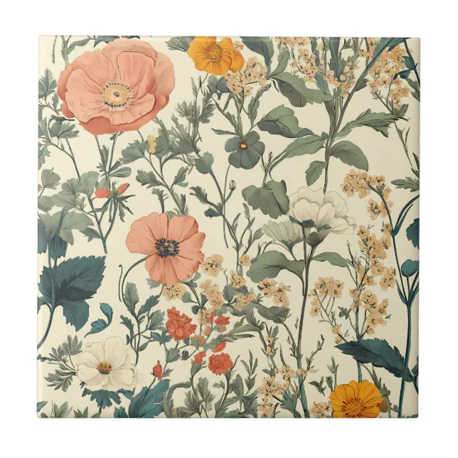 Vintage Floral Wildflowers And Poppies Ceramic Tile | Zazzle