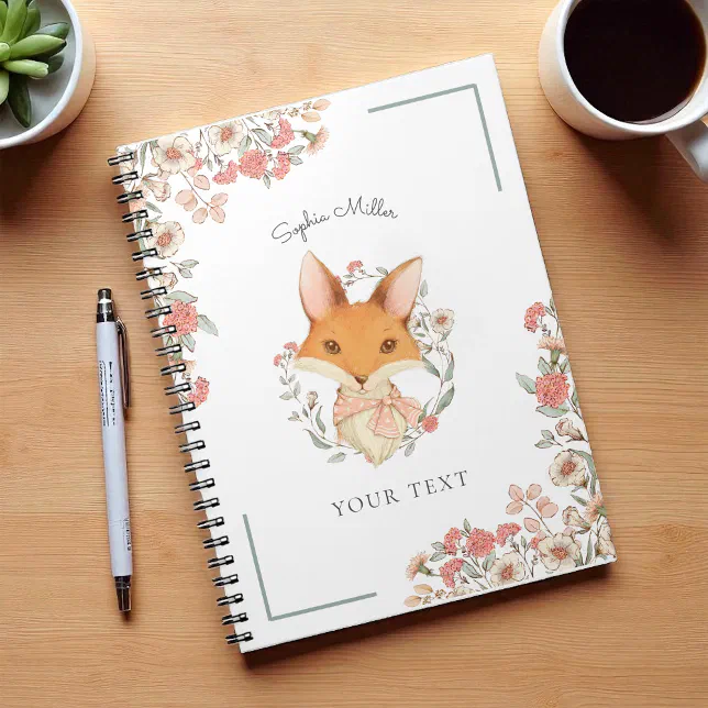 Vintage Floral Woodland Fox With Your Name Notebook | Zazzle