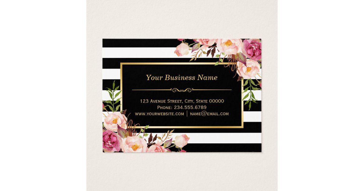 Vintage Floral Wrapping Around Black White Stripes Business Card Zazzle