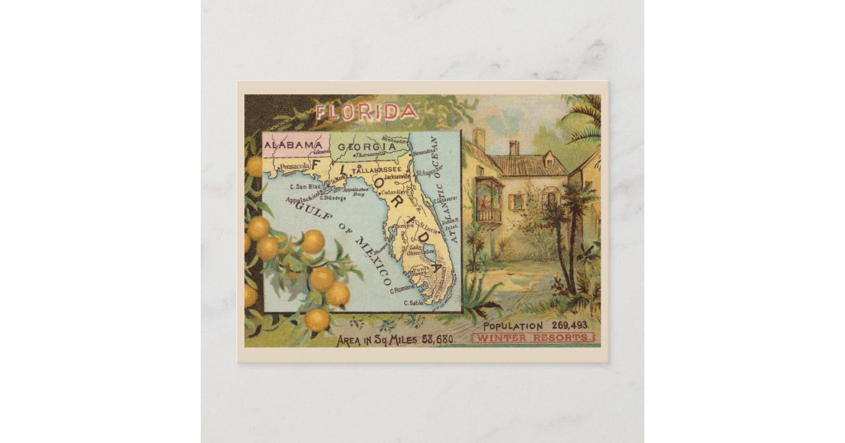 Vintage Florida 1880s Advertising with Map Postcard | Zazzle