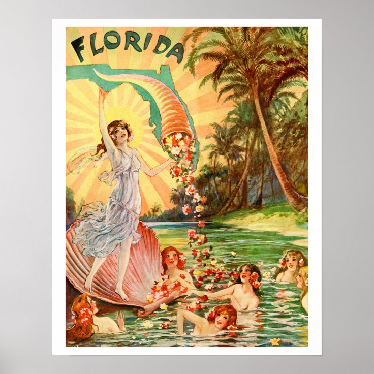 Vintage Florida advertising with water nymphs Poster | Zazzle