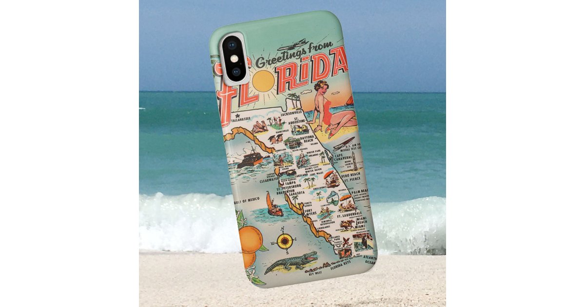 Vintage Florida map greetings from Florida Case-Mate iPhone Case | Zazzle